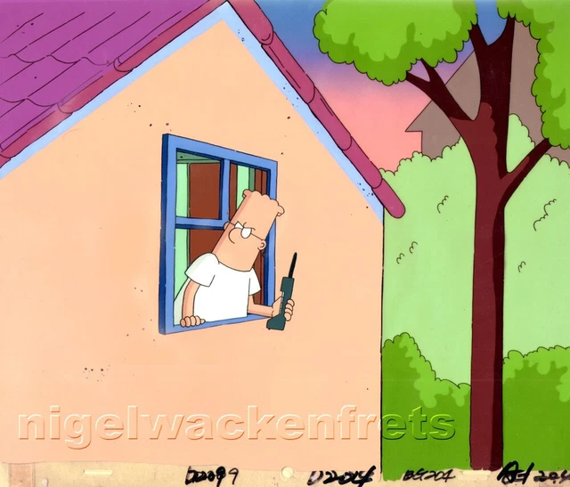 ORIGINAL DILBERT ANIMATION Cel: DILBERT w/Mobile Phone on Glossy BG £39 ...