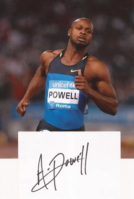ATHLETICS: ASAFA POWELL SIGNED 6x4 WHITE CARD+10x8 PHOTO+COA *OLYMPICS ...