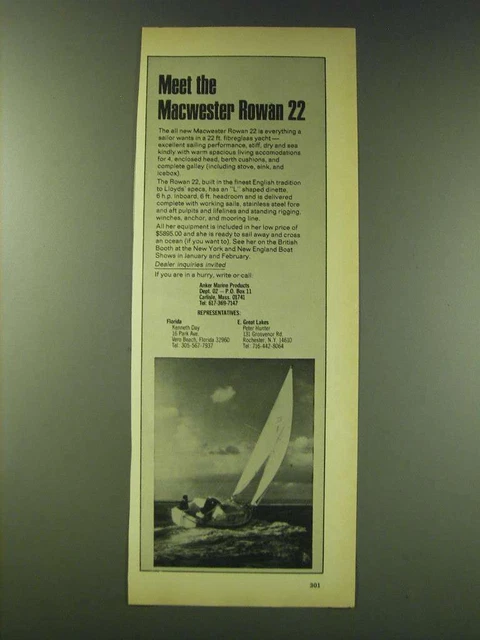 1970 MACWESTER ROWAN 22 Yacht Ad £18.56 - PicClick UK