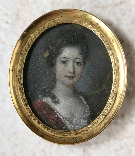 MINIATURE HUILE SUR cuivre 18è portrait de femme à la Fontange, époque Louis XIV EUR 390,00 ...