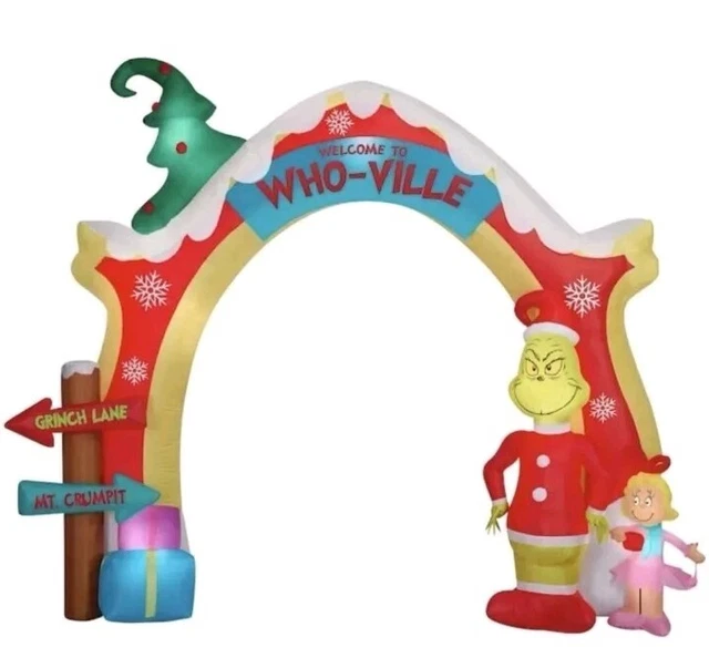 GEMMY GRINCH 11 Ft Wide LED Grinch Who-ville Arch Scene Inflatable 9.5 ...