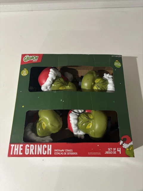 THE GRINCH PATHWAY Stakes 4 Count With Santa Hat LED Lights w/ Grinch ...