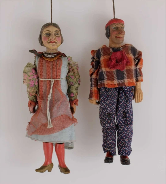 TWO ANTIQUE PUPPET Figures. European Rod Marionettes. Old Man & Lady £ ...