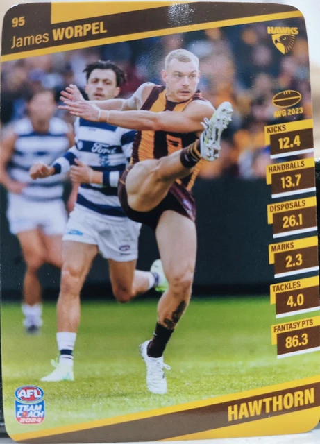 2024 AFL TEAMCOACH Common Card 'James Worpel' Hawthorn #95 $2.75 - PicClick AU