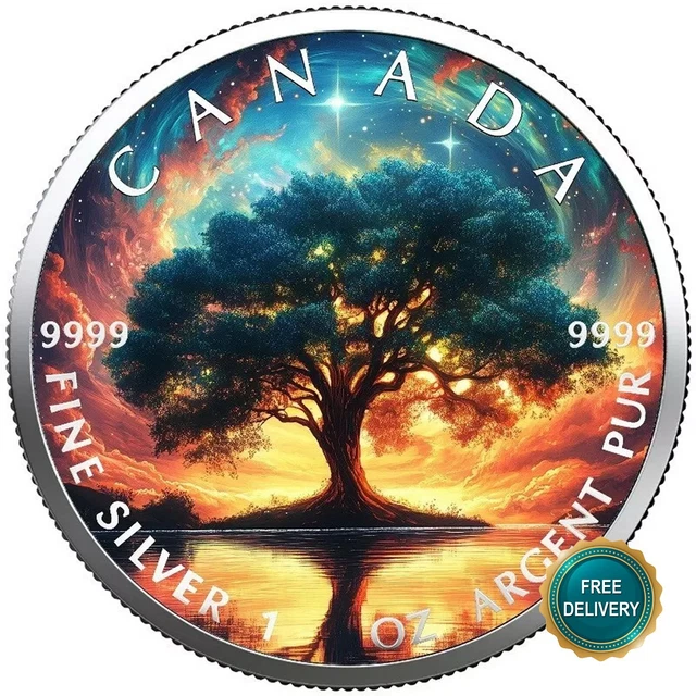 2025 1OZ SILVER Canada Tree of Life Holographic Colorized Color Cert ...
