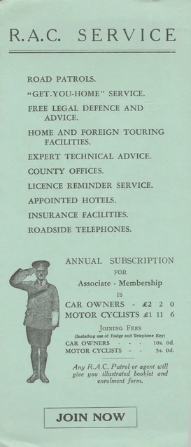 RAC ROYAL AUTOMOBILE Club Membership Leaflet 1960’s Vintage Collectable ...