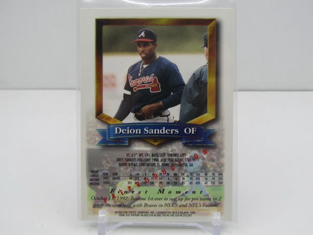 DEION SANDERS 1994 Topps Finest Moment Preproduction - Braves !! EUR 8,89 - PicClick FR