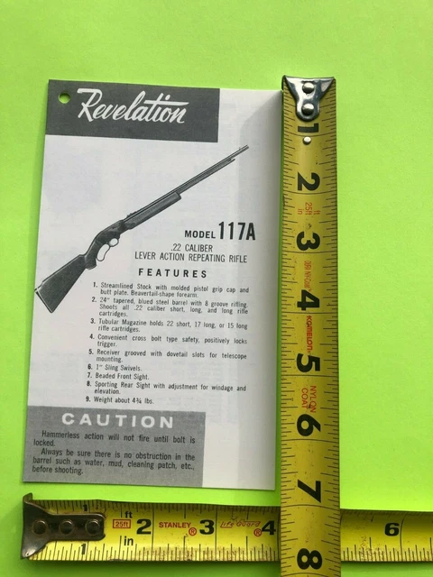 REVELATION MODEL 117A .22 Caliber Lever Action Repeating Rifle Owners ...