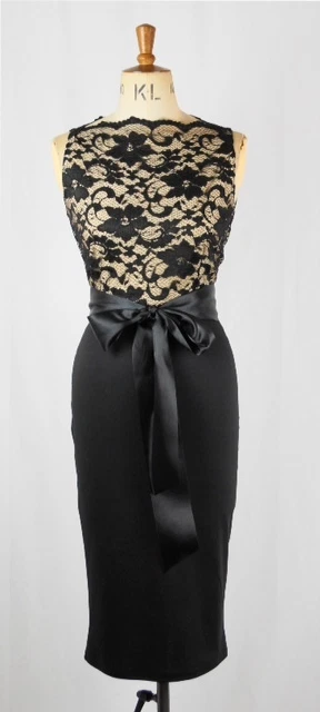 BAYLIS & KNIGHT Black Lace SLEEVELESS Slash Boat Neck Wiggle Pencil ...