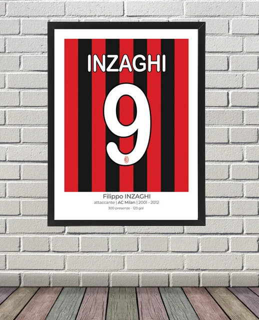 POSTER 30X40 RIPRODUZIONE Maglia Filippo Inzaghi Milan - art print ...