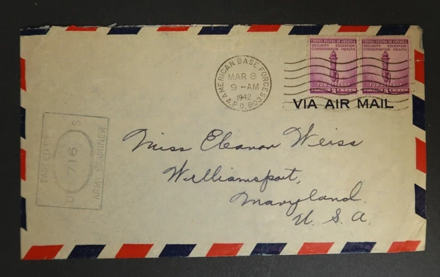 VTG WORLD WAR 2 Era WW2 Envelope 1942 American Base Forces Air Mail £12 ...