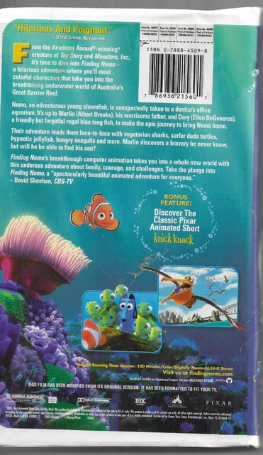 FINDING NEMO VHS, 2003 Pixar Clamshell vhs video tape movie $4.09 ...