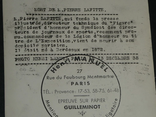 PIERRE LAFITTE - Photographie originale d'époque par Henri MANUEL 12,9 ...