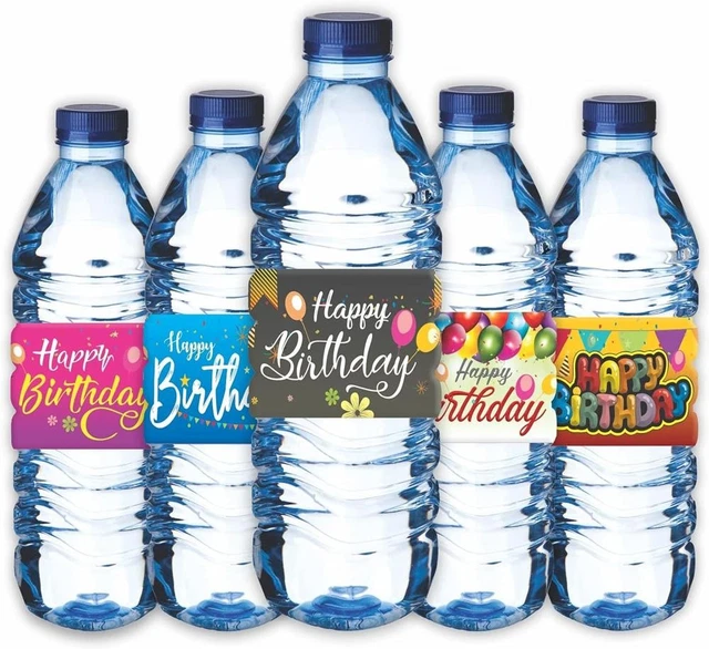 HAPPY BIRTHDAY WATER Bottle Labels - (Pack of 100) 8.5" x 2.25 ...