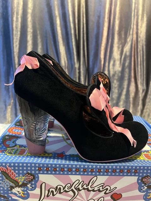 IRREGULAR CHOICE SIZE 6 “Fairies In A Jar” Black Suede Perspex Heels ...