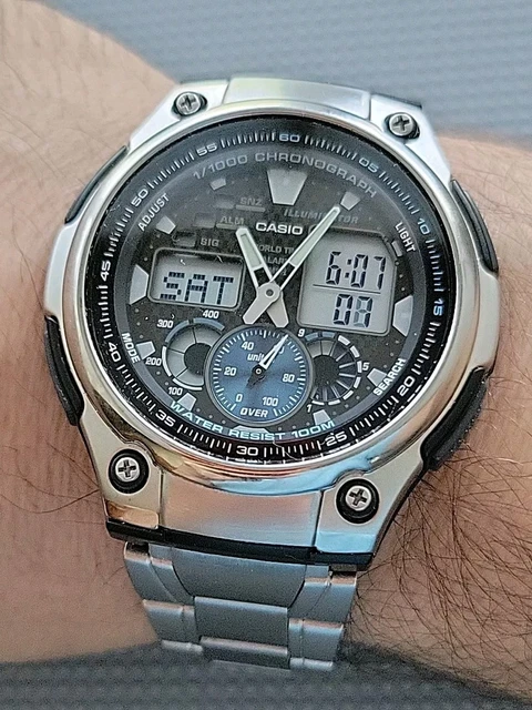 OROLOGIO DA UOMO Casio AQ-190W Ana-Dig Cronografo Tempo Mondiale (5082 ...