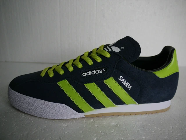 ADIDAS ORIGINALS SAMBA Super Blue Suede CUSTOM Green Stripes & Laces ...