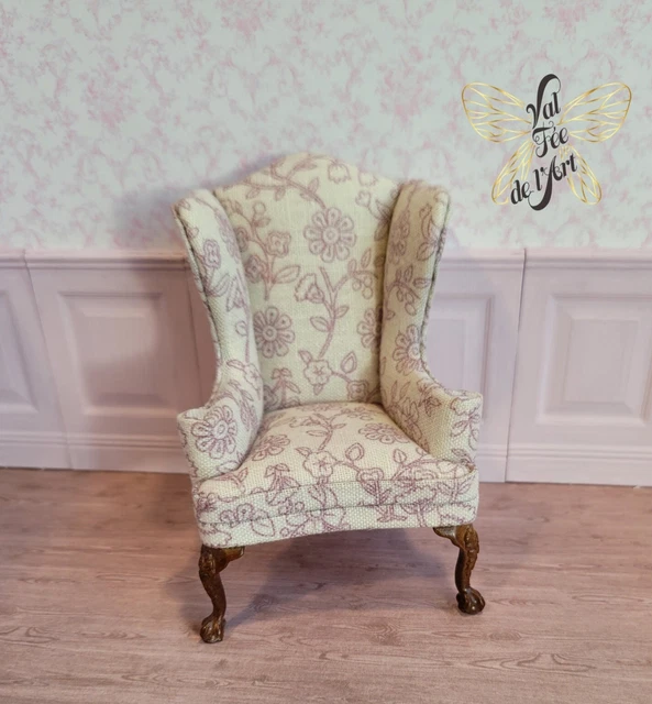 FAUTEUIL À OREILLES miniature maison de poupée échelle 1:12 EUR 38,00 - PicClick FR