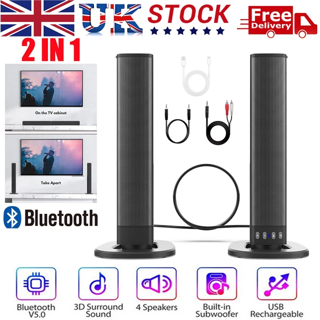 2 IN 1 Separable Sound Bars 4 Speaker System BT Wireless TV Speaker ...