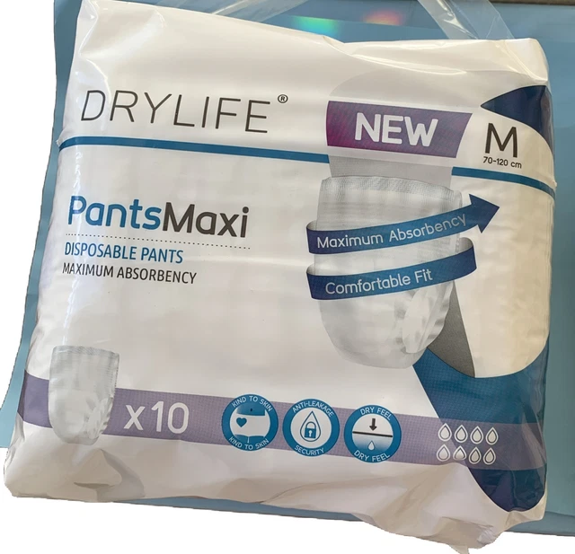 DRYLIFE ADULT INCONTINENCE Pants Maxi Absorbency Disposable Medium 10 ...