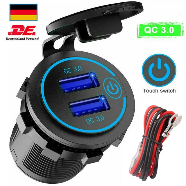 AUTO STECKDOSE 2 QC3.0 USB Ladegerät Buchse 12V/24V für Motorrad KFZ Wasserdicht EUR 13,99 ...