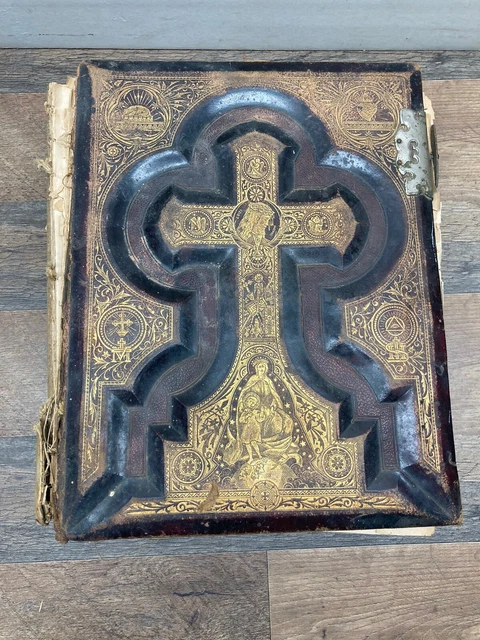 VINTAGE HOLY BIBLE, published in 1800s, hard cover Rough Shape £74.71 ...