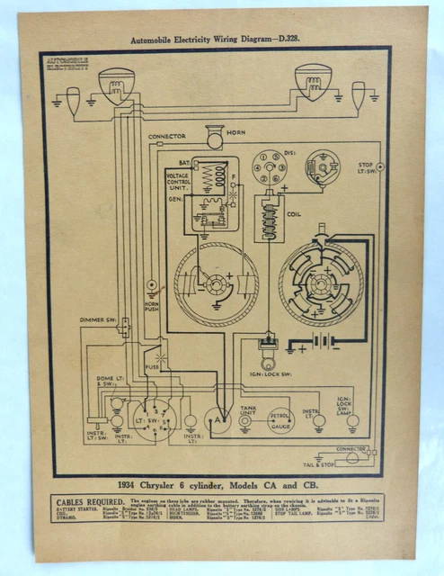 ORIGINAL AUTOMOBILE ELECTRICITY Chrysler CA & CB Wiring Diagram 1934 ...