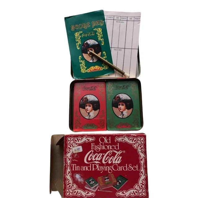 VINTAGE CLASSIC OLD Fashioned Coca Cola Tin Playing Card Box Set Sealed ...