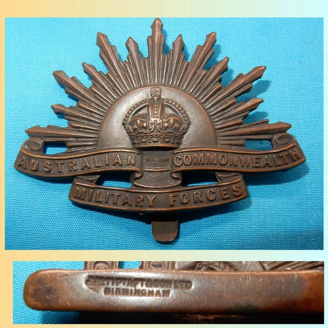 WW1 AUSTRALIAN COMMONWEALTH MILITARY FORCES CAP BADGE WORLD WAR I By JW ...