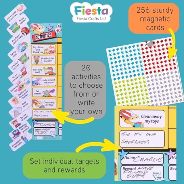 FIESTA CRAFTS SUPERHERO Star Reward Chart - Magnetic Chore Board for ...