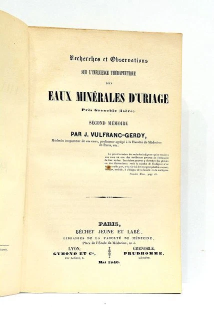 LIVRE ANCIEN INFLUENCE Thérapeutique Eaux Minérales Uriage Vulfranc ...