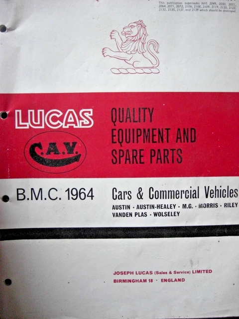 LUCAS CAV EQUIPMENT & Spare Parts Catalogue Bmc Cars & Commercial ...