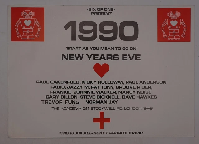 RAVE FLYER- NEW years eve Acid house 1989 The Academy-1989-Size A5-VGC ...
