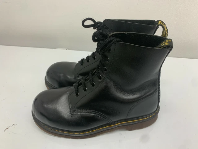 DOC DR MARTENS Boots 7 Eyelets Black, Size 8UK, Steel Toe Caps, Made In ...