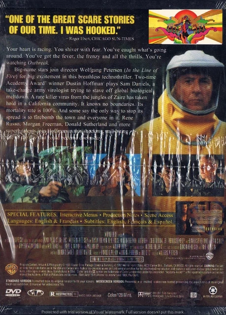 OUTBREAK 1995 (DVD, 1997) (Bilingual) Thriller Dustin Hoffman SNAPCASE ...