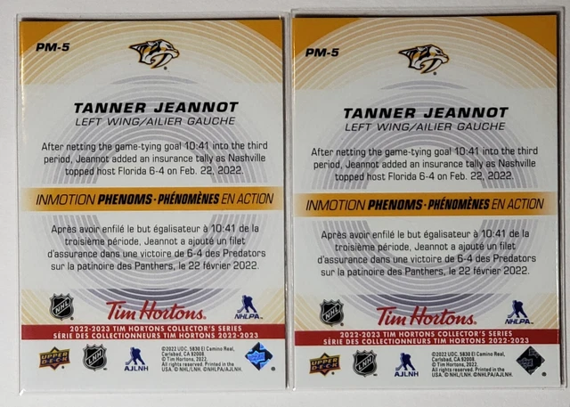 2022-23 UD TIM Hortons Tanner Jeannot In Motion Phenoms#Pm-5 - 2 Card ...