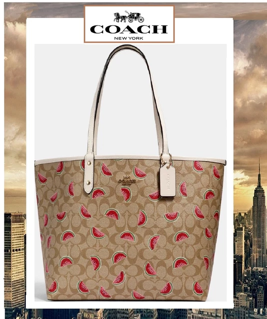 NWT COACH CITY Reversible TOTE In LT. KHAKI RED MULTI CHALK SIG CC ...