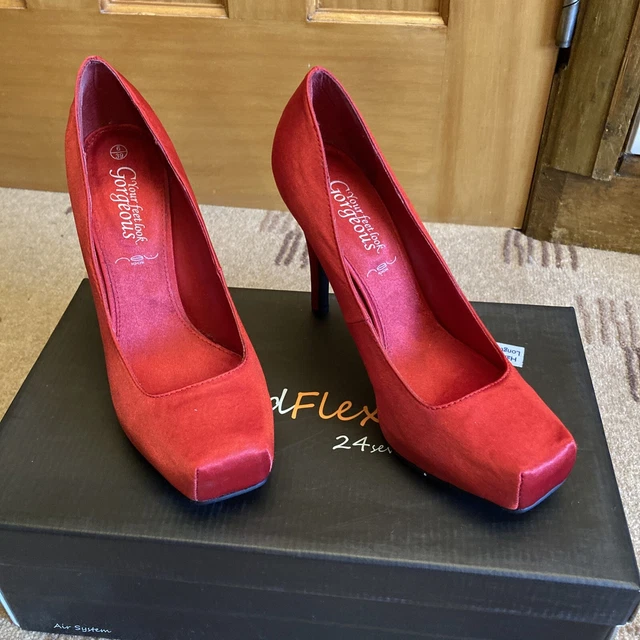 NEW LOOK RED Satin High Heel Size 6 With A Squared Toe. Never Worn £8. ...