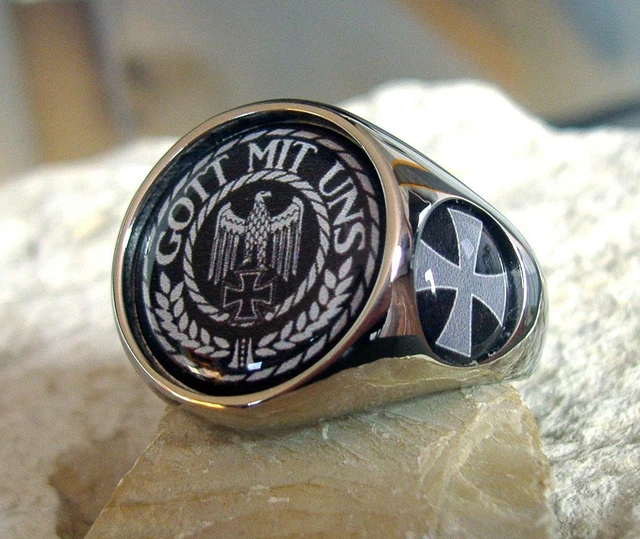 GERMAN IMPERIAL EAGLE Ring Steel Iron Cross Silver Pin Patch Wwii [ N81 ...