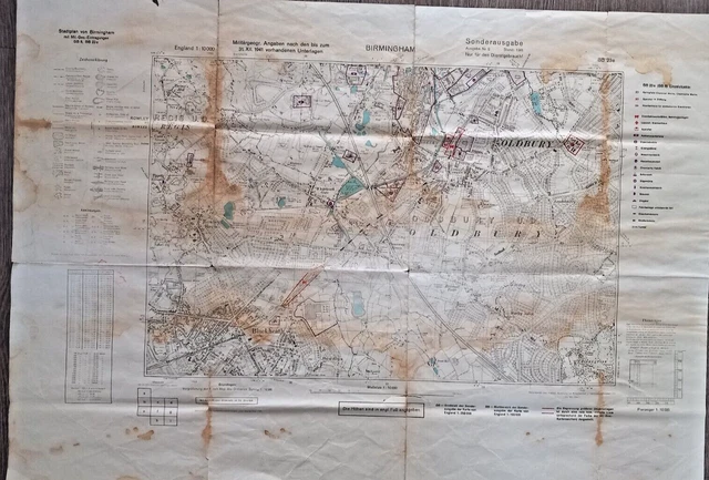 ORIGINAL GERMAN LUFTWAFFE Bombing Target Map - Oldbury Birmingham (1941 ...