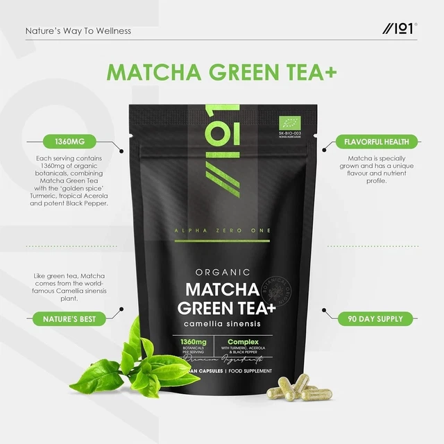 ORGANIC MATCHA GREEN Tea Extract 1360mg 90 Capsules Boosted with ...