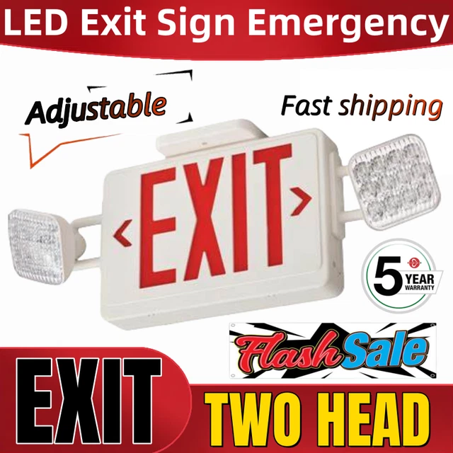 LED EXIT SIGN Emergency Combo Light with Adjustable Two Head Battery ...