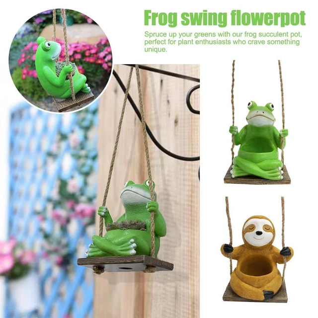 HANGING SWING RESIN Frog Planter, Frog Swing Planter Decor For Outdoor R5N0 £17.48 - PicClick UK