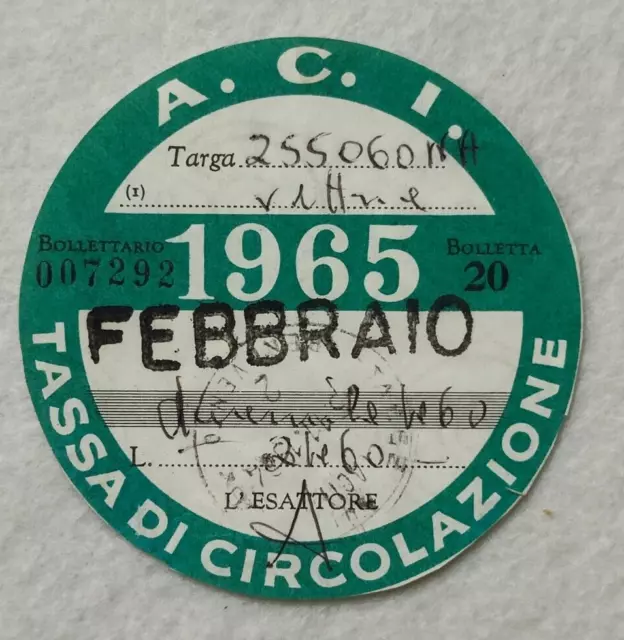 BOLLO TASSA CIRCOLAZIONE Febbraio 1965 EUR 14,99 - PicClick FR