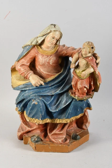N60B09- HOLZ SKULPTUR Hl. Maria mit Jesuskind geschnitzt & handbemalt 18./19.Jh EUR 253,00 ...