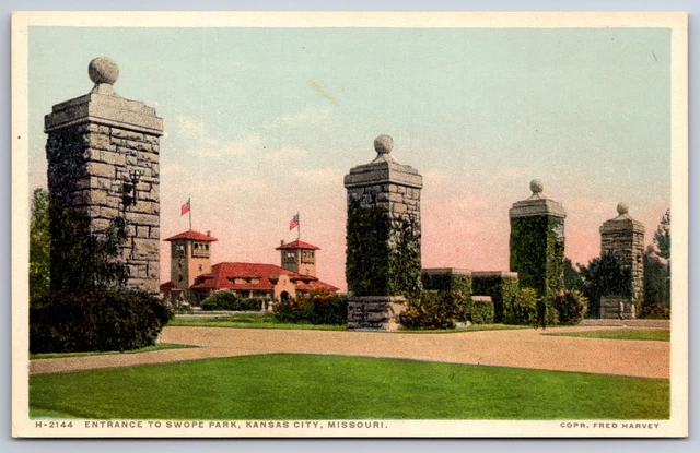 KANSAS CITY MISSOURI~SWOPE Park Entrance~c1910 Fred Harvey Postcard $13 ...