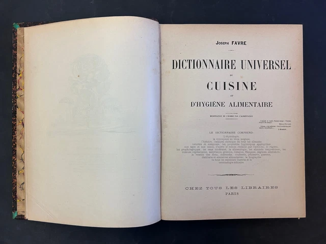 DICTIONNAIRE UNIVERSEL DE Cuisine et d'hygiène aliment. Joseph FAVRE 4 ...