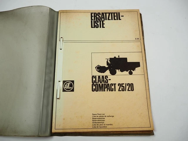 CLAAS COMPACT 25 20 Mähdrescher Typ 72 73 Ersatzteilliste Bildkatalog ...