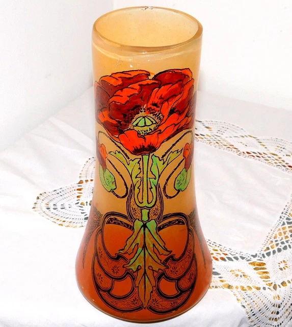 LEGRAS VERRE EMAILLÉ Vase Ancien Art Nouveau Fleurs Coquelicot Pavot /No Gallé EUR 80,00 ...