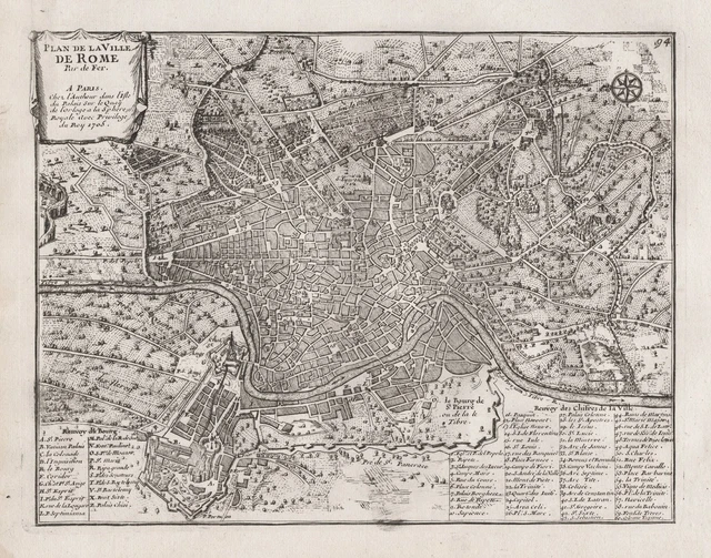 ROMA ROME ROM Plan Mappa Città Mappa Italia Incisione Stampa De Fer ...